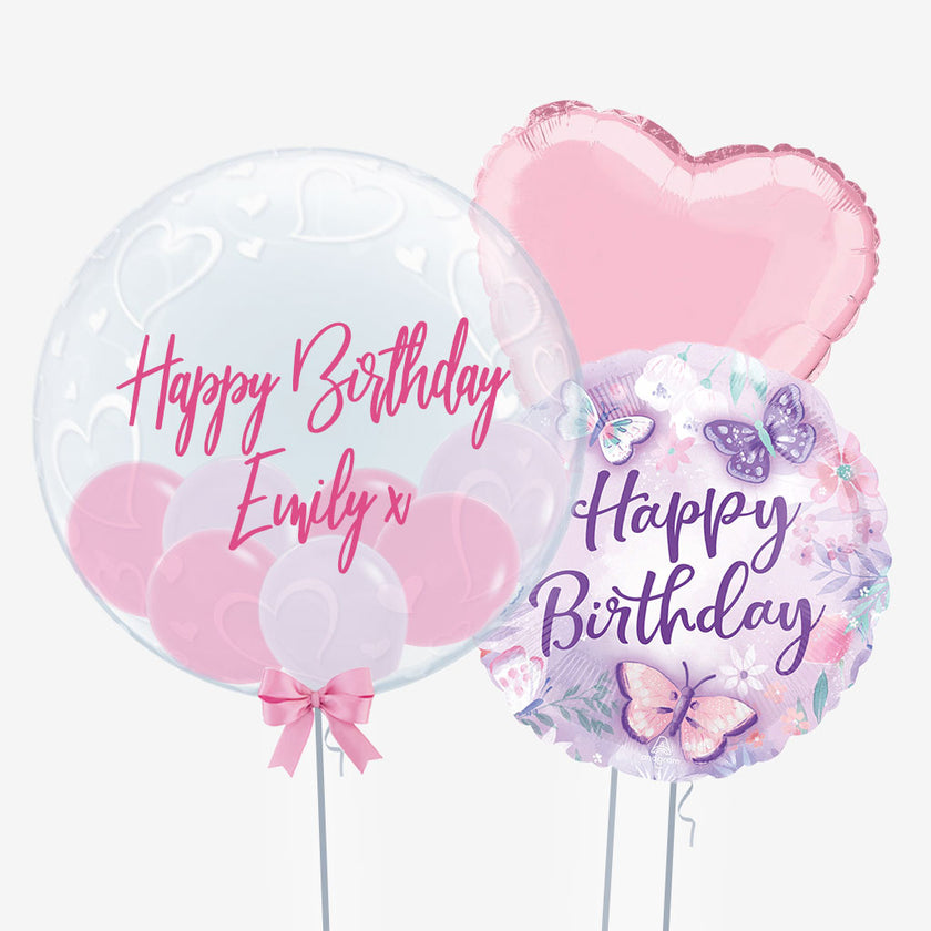 Personalised Happy Birthday Butterfly & Bubble Balloons | Box Balloons ...